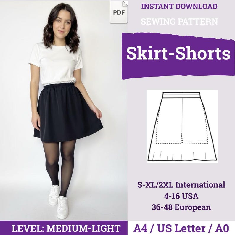 Skort Sewing Pattern PDF | Skirt With Built-in Shorts | Skort Pattern ...