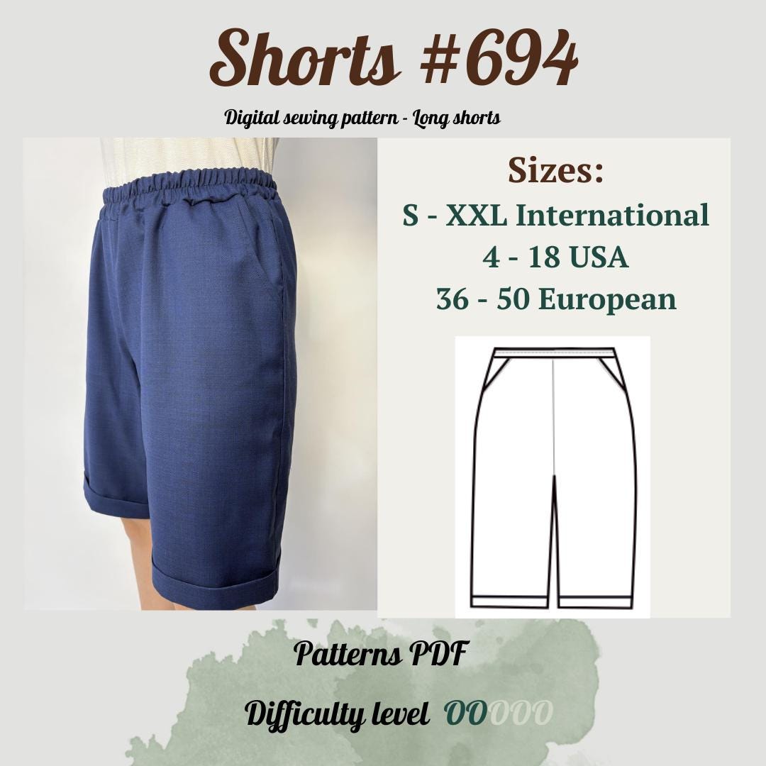 Knee-length Shorts Sewing Pattern PDF | Shorts Sewing Pattern | Sewing ...