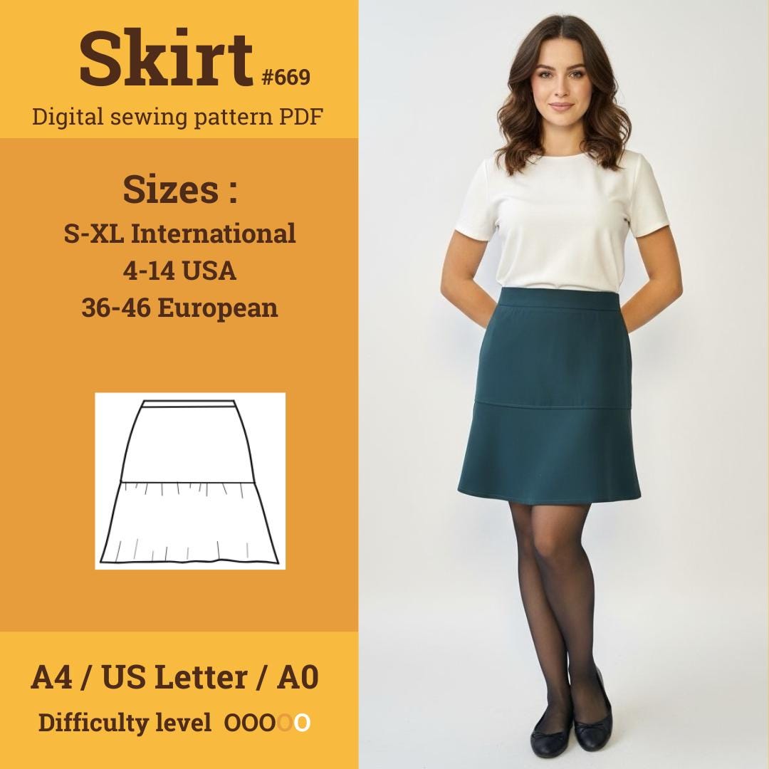 Skirt Pattern | Cone Skirt Sewing Pattern PDF | Knee-length Skirt ...