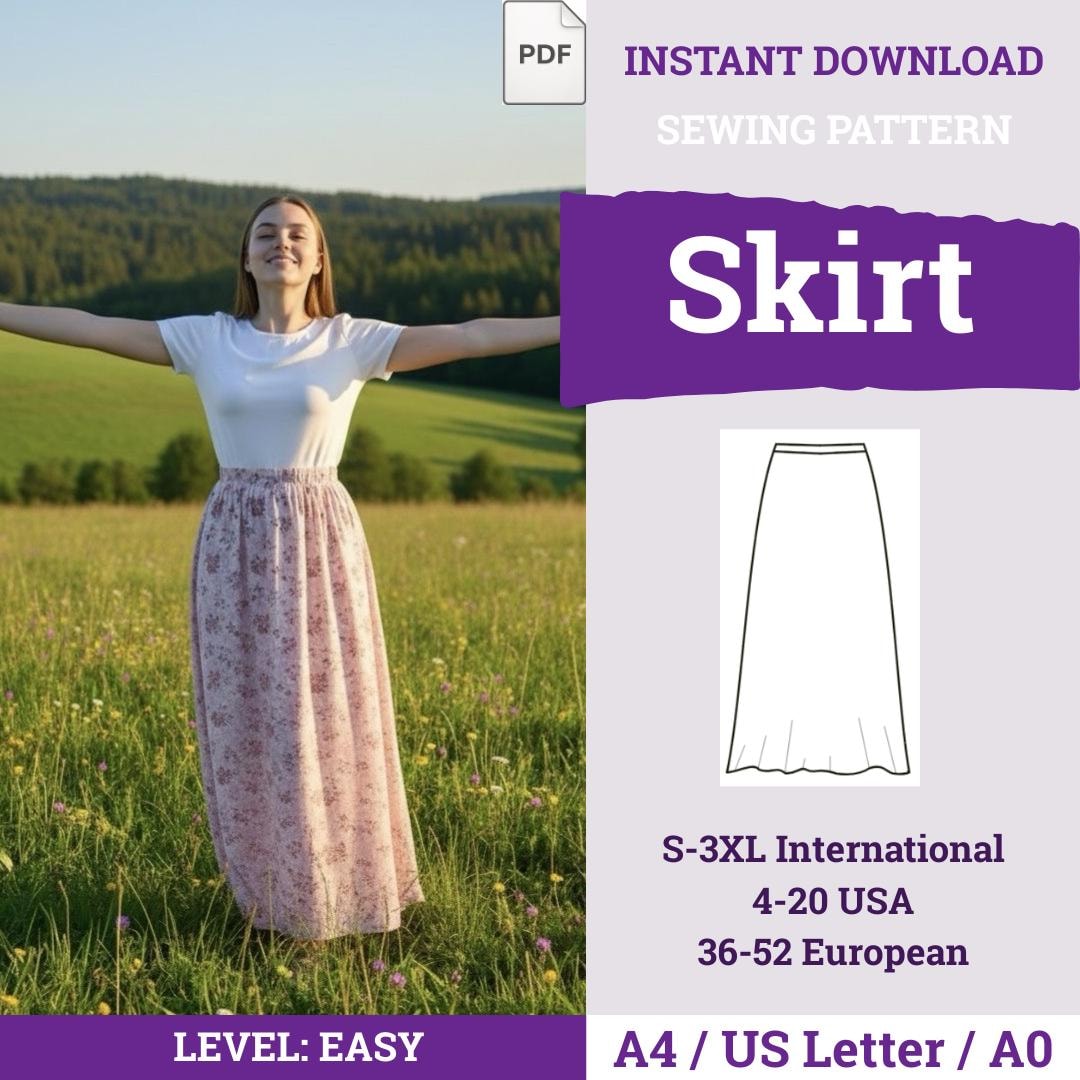 Long Skirt Sewing Pattern | Elastic Waist Maxi Skirt | Maxi Skirt ...