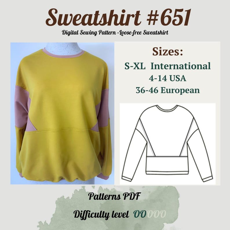 Loose Fit Sweatshirt Sewing Pattern PDF | Beginner Sewing Pattern ...