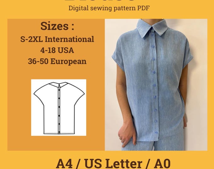 Collared Shirt Sewing Pattern PDF | Button-up Shirt Sewing Pattern ...