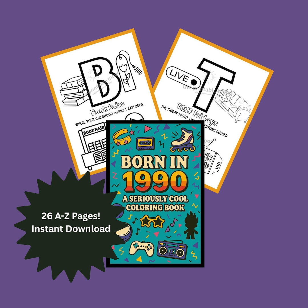 Born in 1990 Coloring Book – A to Z of a Very Special Year - Etsy