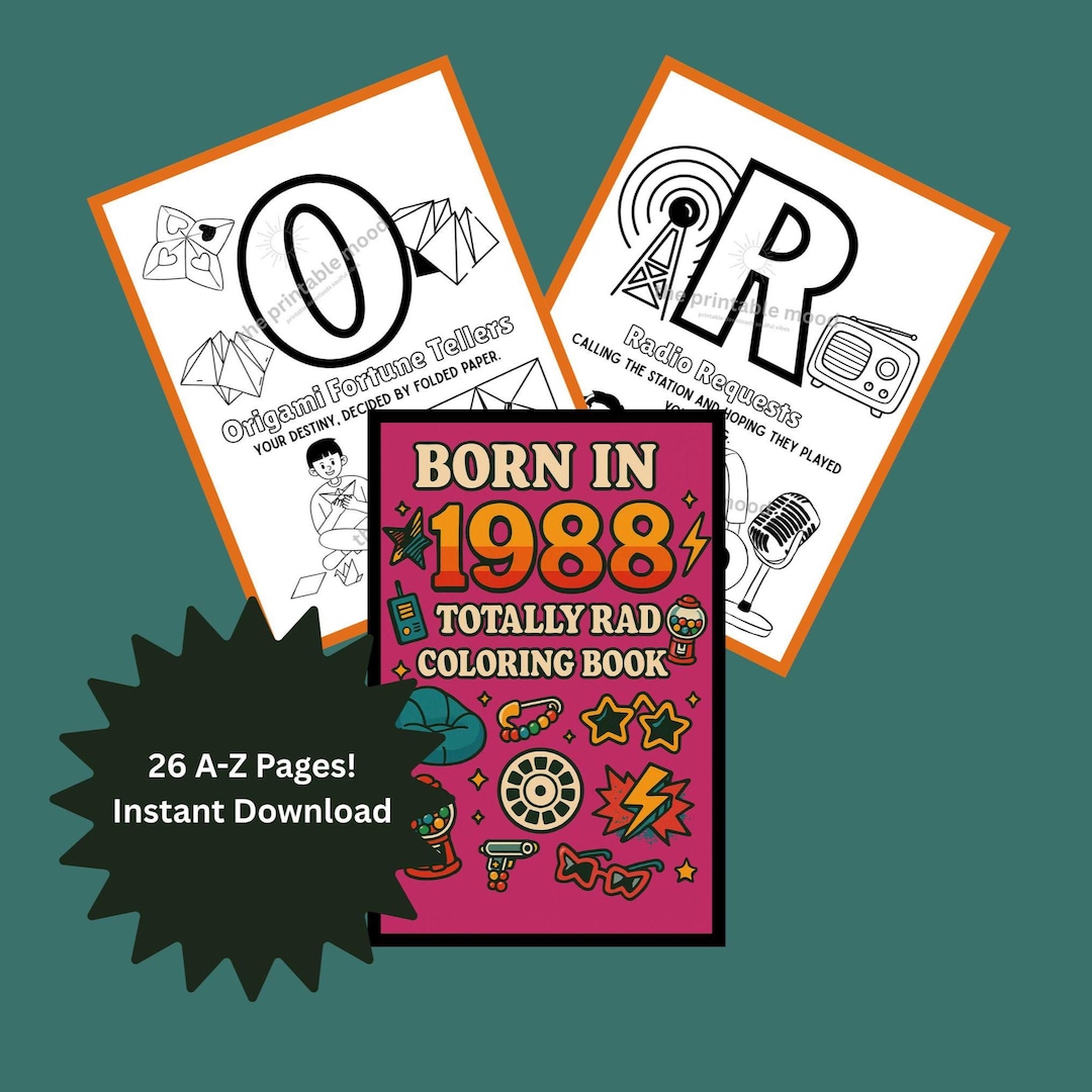 Born in 1988 Coloring Book – A to Z of a Very Special Year - Etsy