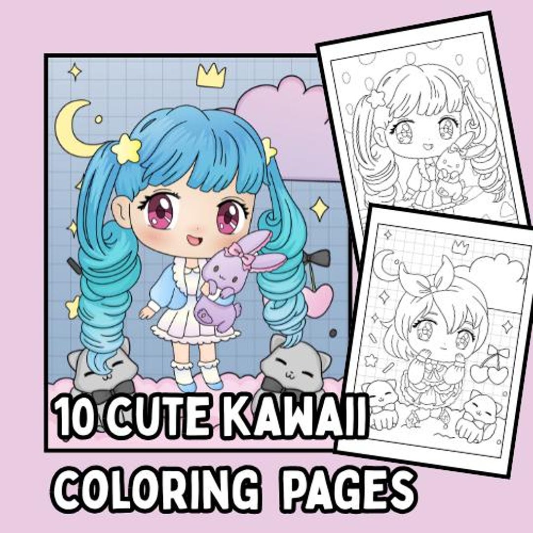10 Kawaii Girl Coloring Pages – Digital Download | Cute Anime Style ...