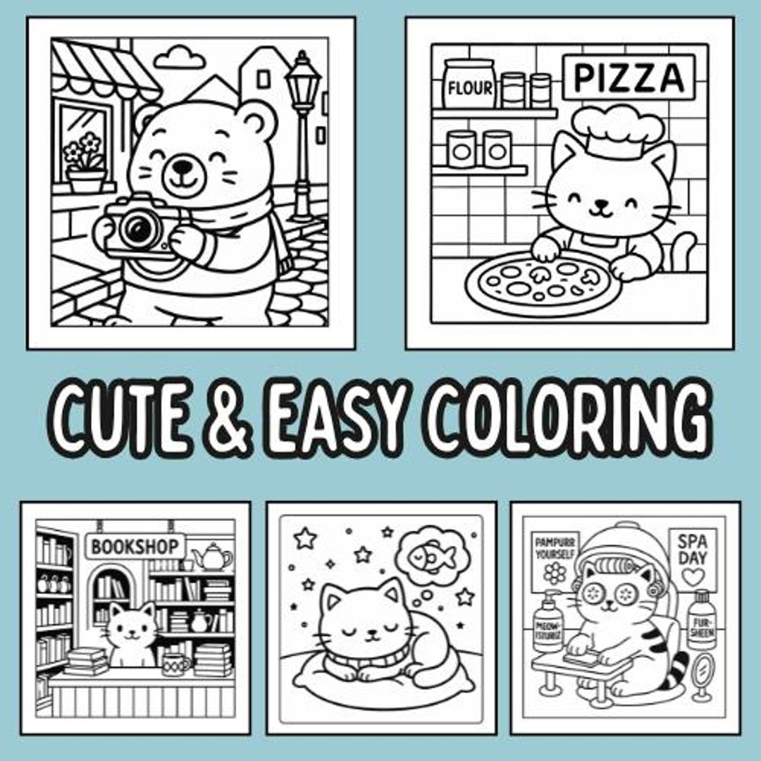 10 Cozy Cute Animal Coloring Pages – Bold Line Art Printable for Kids ...