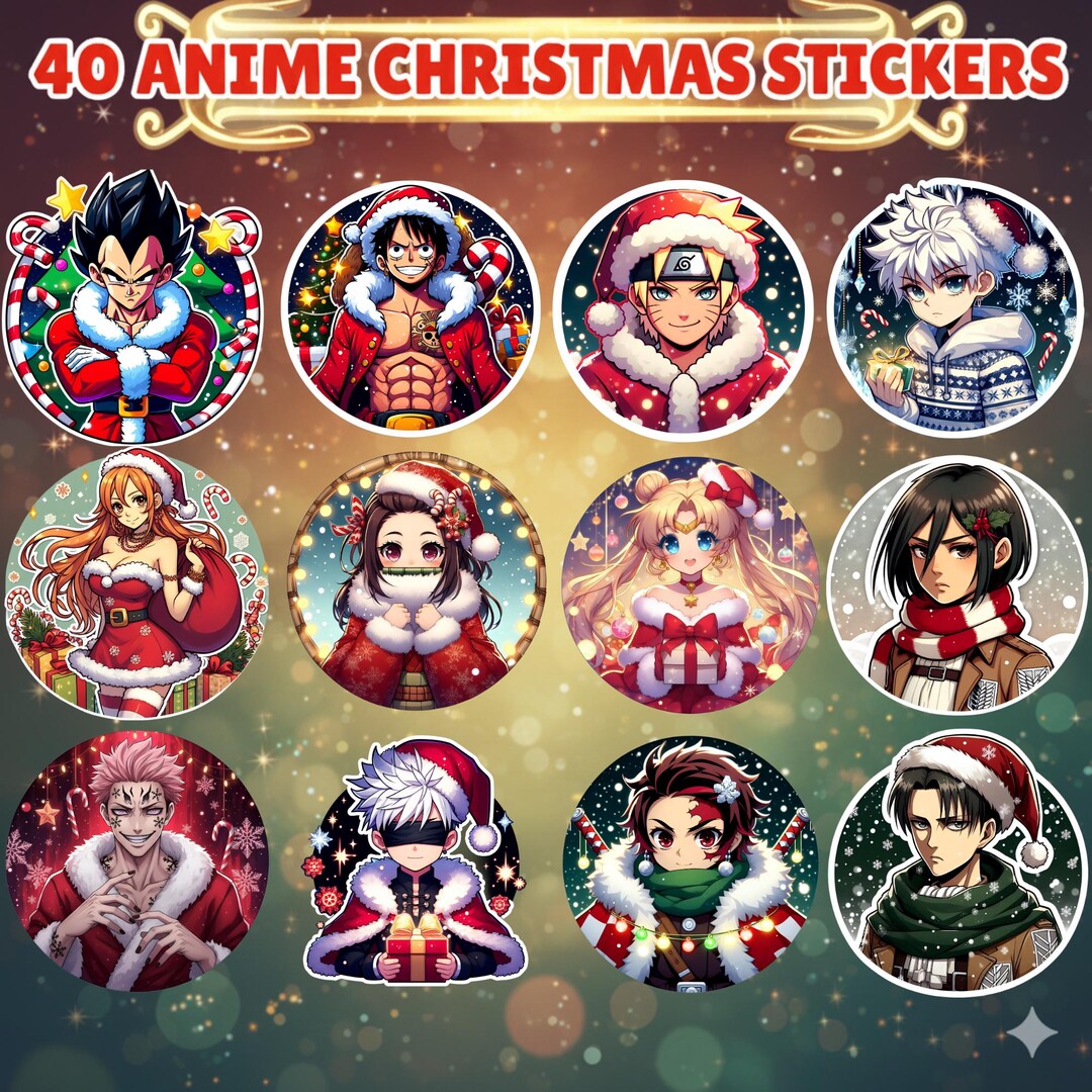 Anime Christmas Round Bundle , Holiday Anime Stickers Clipart ...