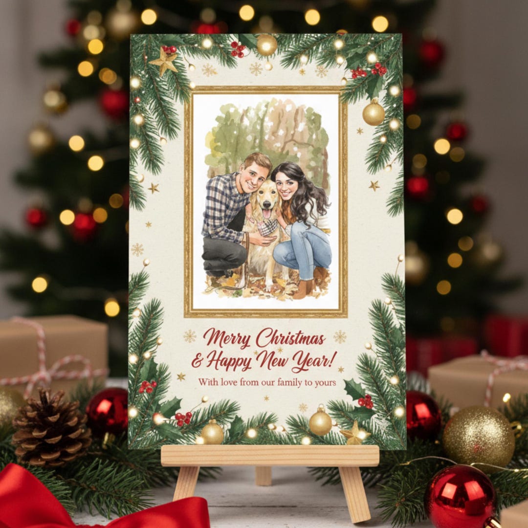 Custom Family Portrait Christmas Card, Watercolor Art (digital) - Etsy