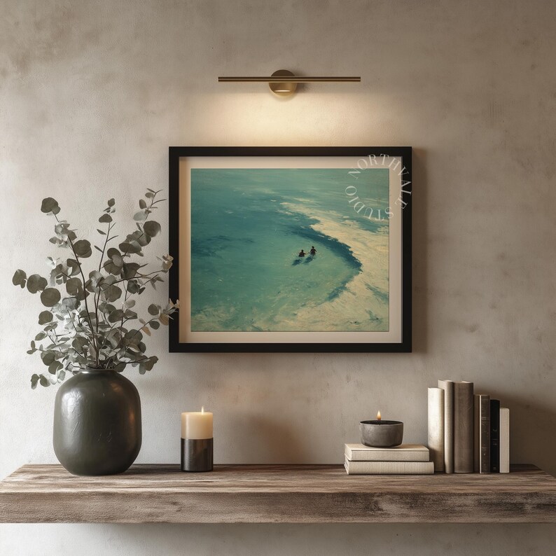 Printable Coastal Ocean Painting - Minimalist Beach Scene, Rustic Wall ...