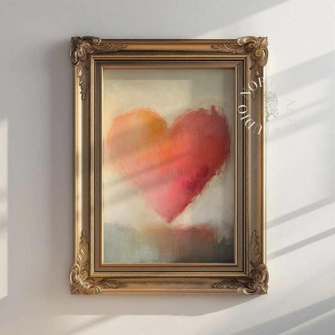 Romantic Heart Art Print, Abstract Heart on Blush Canvas, Valentine's ...