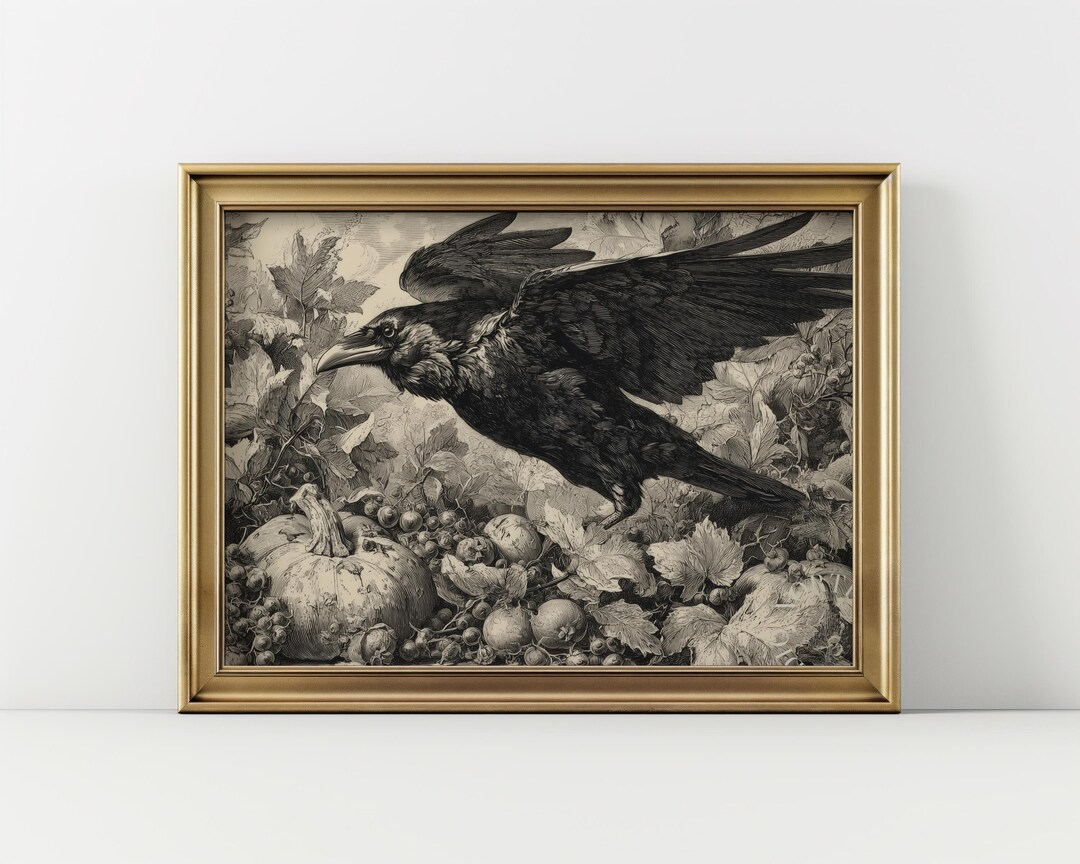 Vintage Raven Copperplate Engraving - Printable Dark Academia Wall Art ...