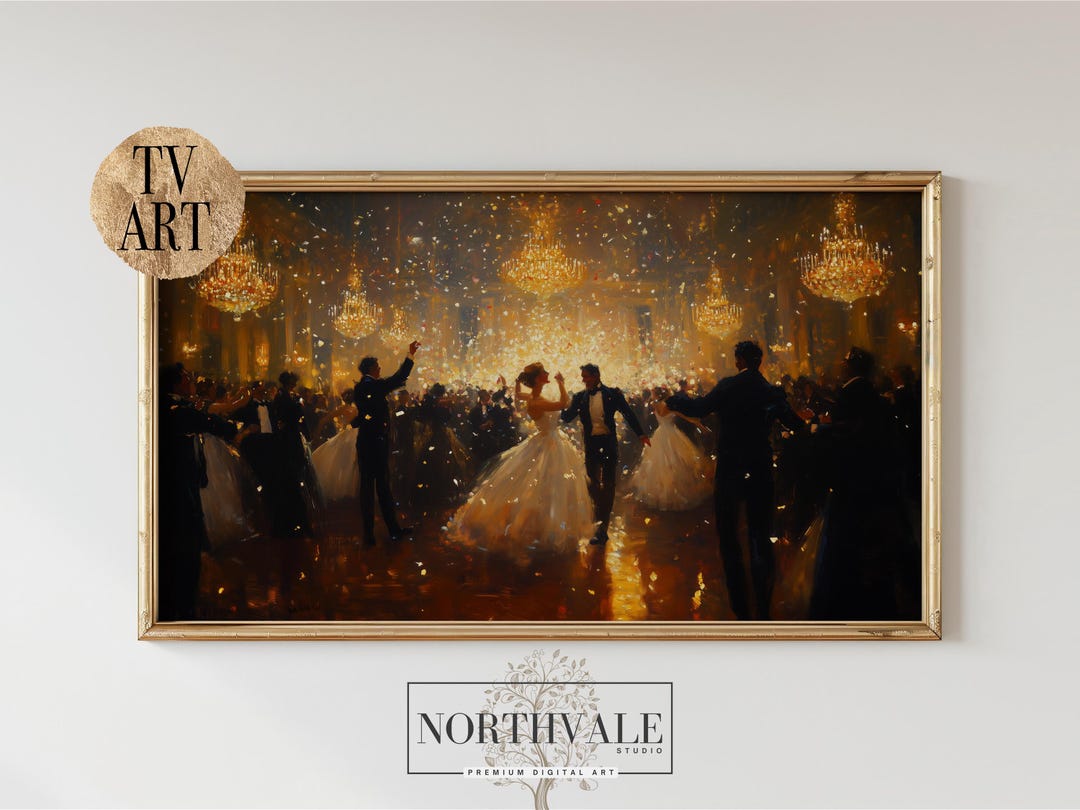Elegant Vintage New Year Waltz Frame TV Art, Ballroom Dance Scene ...