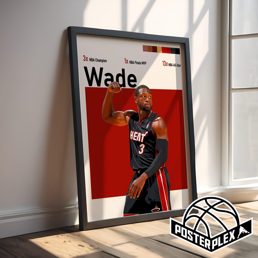 Dwayne Wade Poster, Basketball Poster, Minimalistic Sports Poster, Heat ...