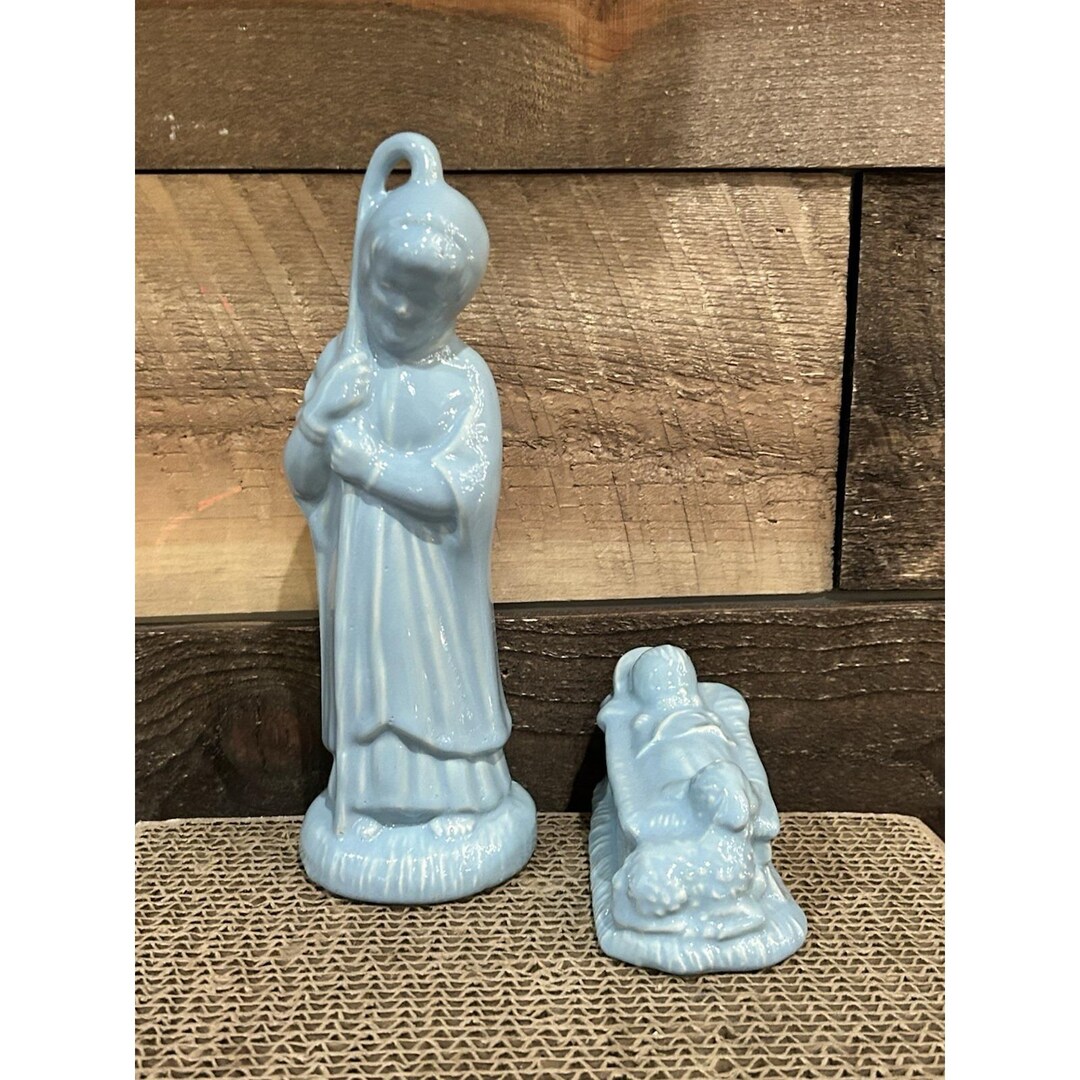 Ceramic Nativity, Light Blue Shepard and Baby Jesus - Etsy
