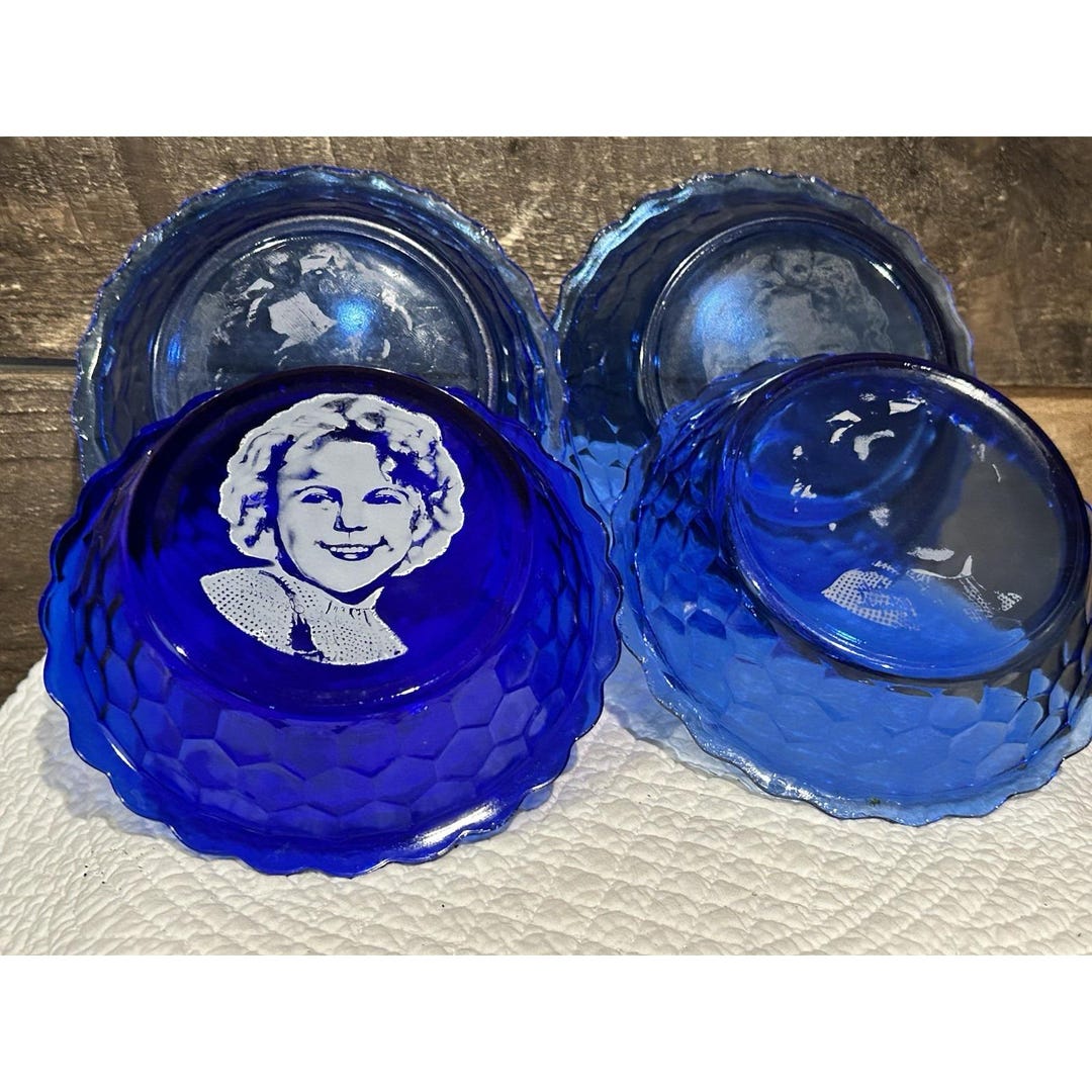 VTG 4 Shirley Temple Face Cobalt Blue Depression Glass Bowl 6.5" Hazel ...