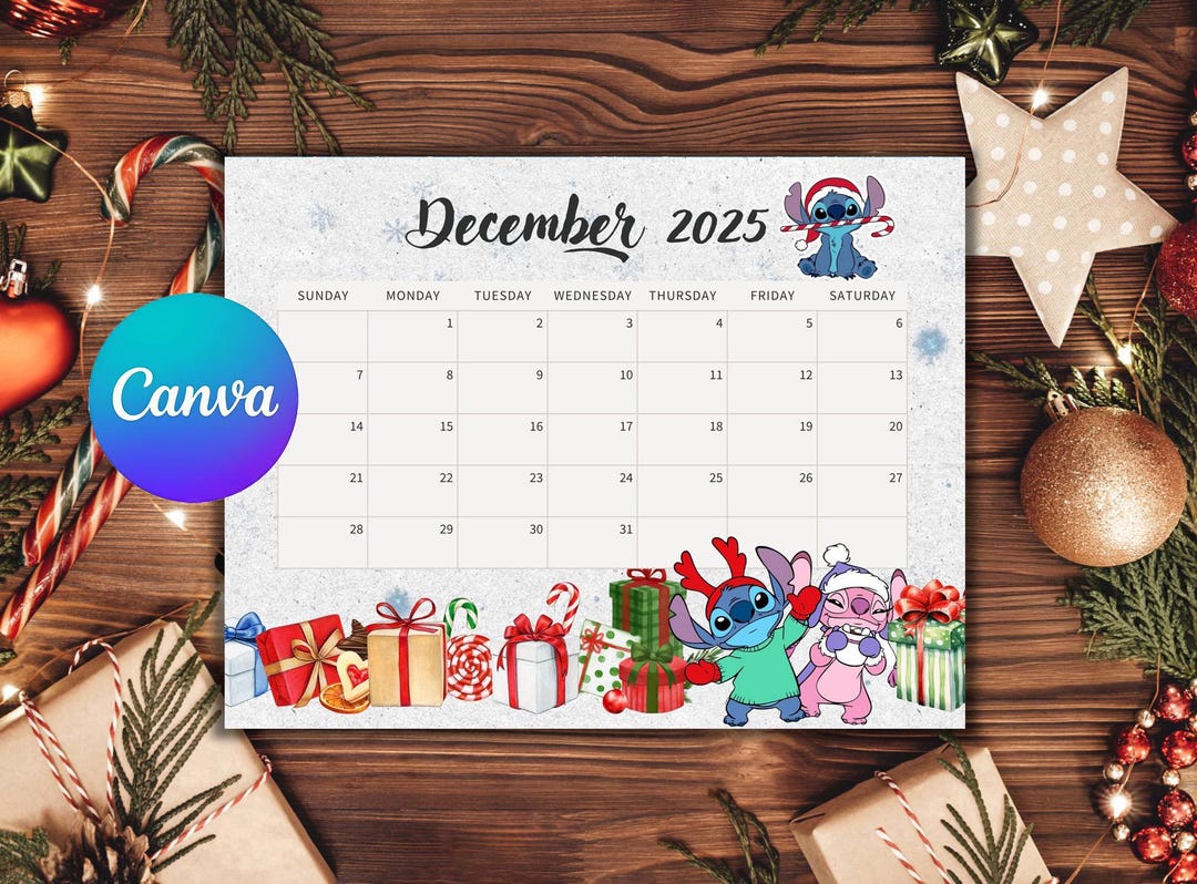 December 2025 Calendar – Lilo & Stitch Ohana Winter Vibes, Printable ...