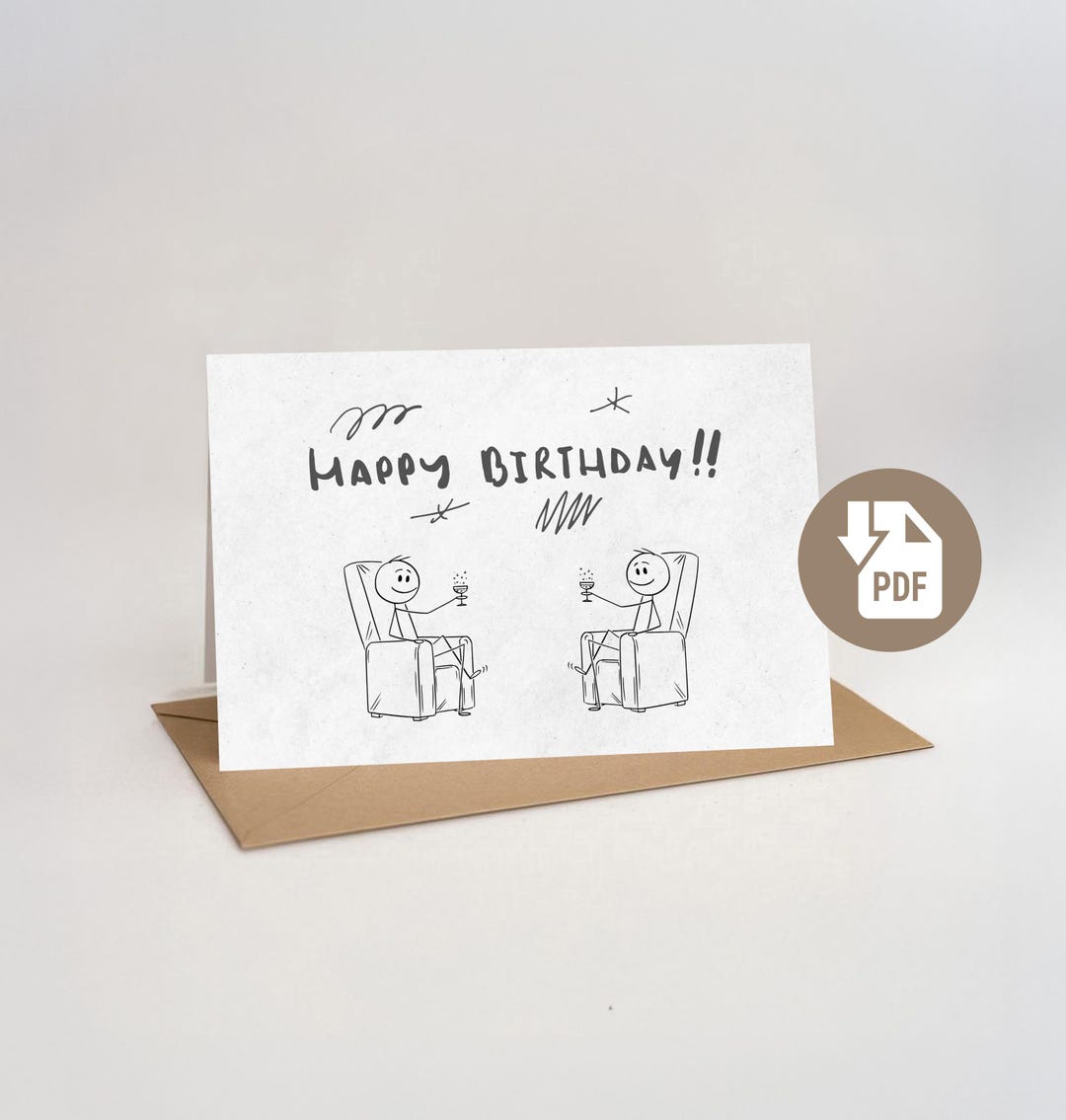 Funny Stick Figure Birthday Card – Modern Handwritten Greeting (PDF ...