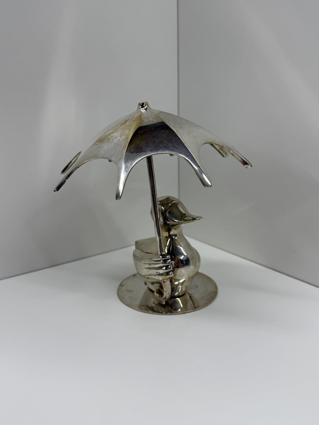 Vintage Solid Brass Duck With Umbrella Figurine - Etsy