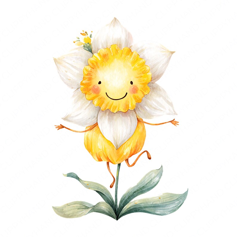 Daffodil Flower Clipart, Spring Yellow Narcissus Floral, Watercolor ...