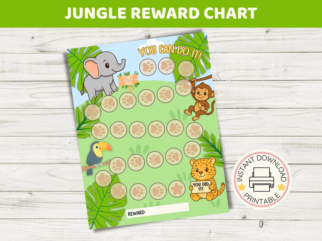 Jungle Reward Chart for Toddlers | Printable Sticker Chart | Potty ...