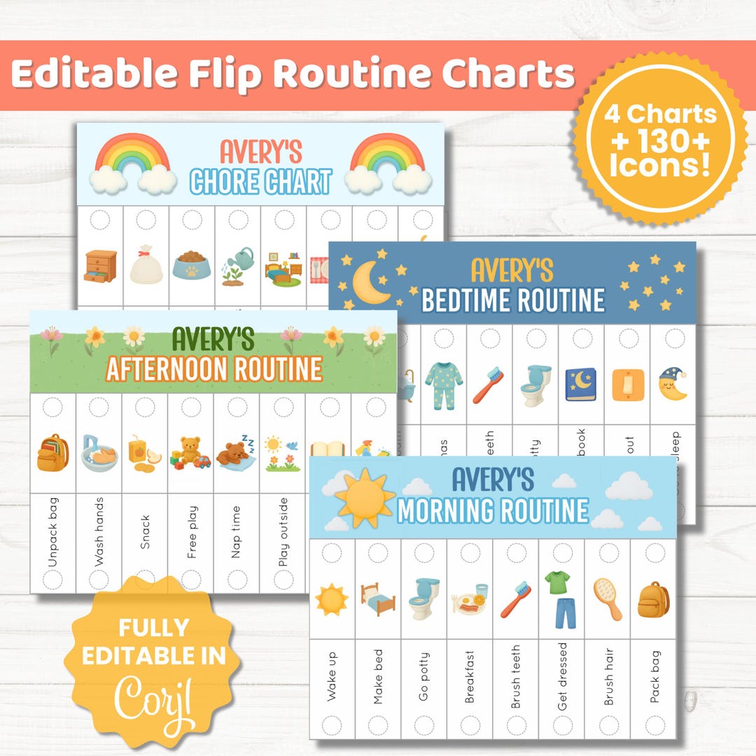 Editable Toddler Routine Chart | Flip Chore Chart for Kids | Morning ...