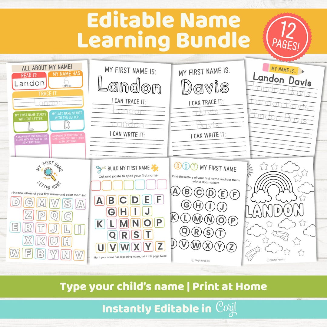 Editable Name Tracing Printable Bundle, Custom Handwriting Practice for ...