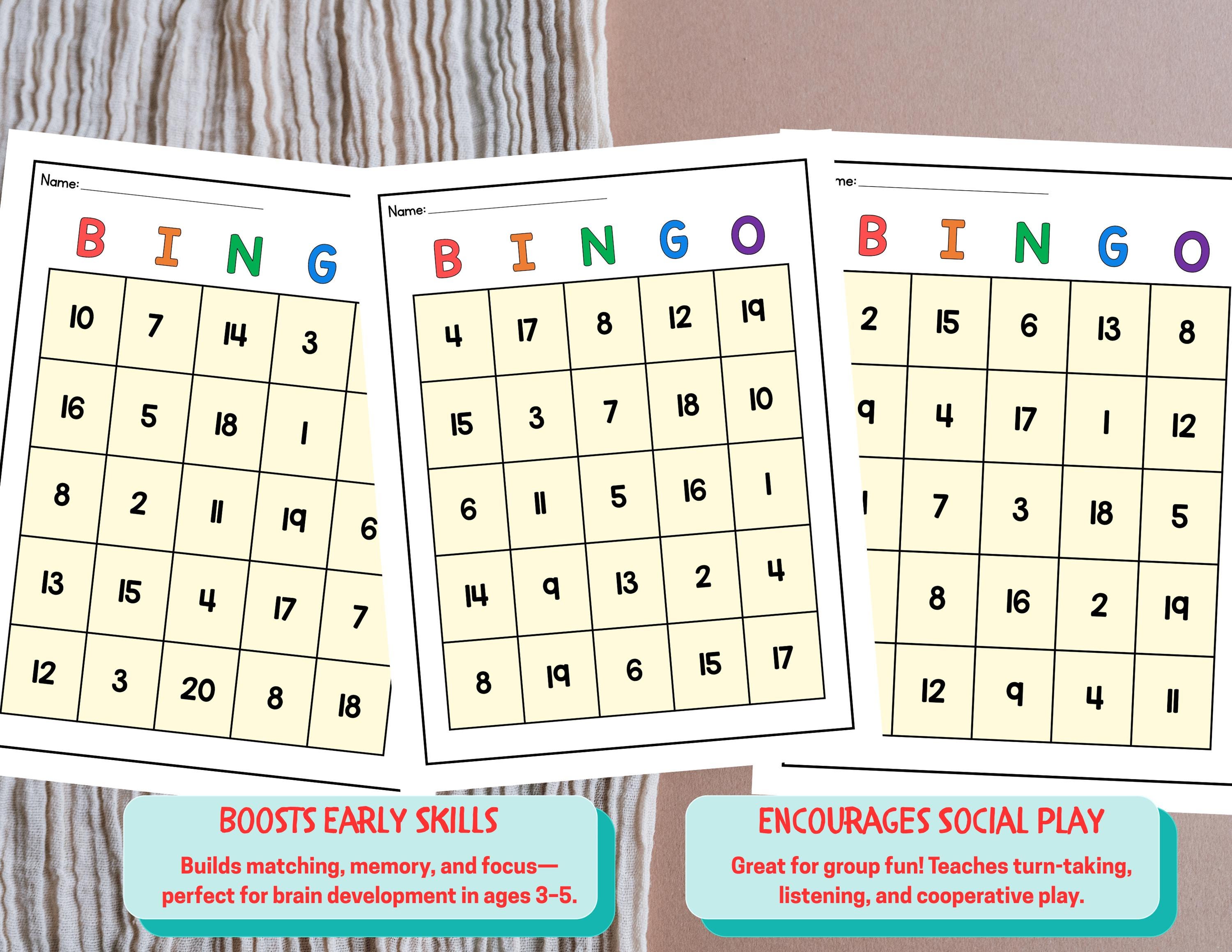 Printable Number Bingo Game for Preschool Kids | 1-20 Counting Game ...