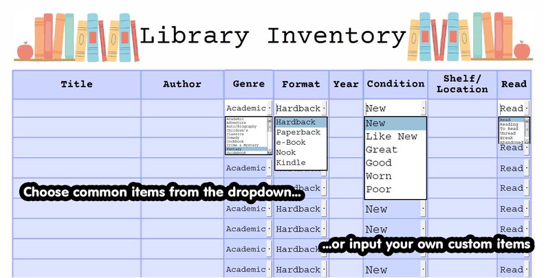Library Inventory | Fillable PDF Template | Book Tracking Log ...