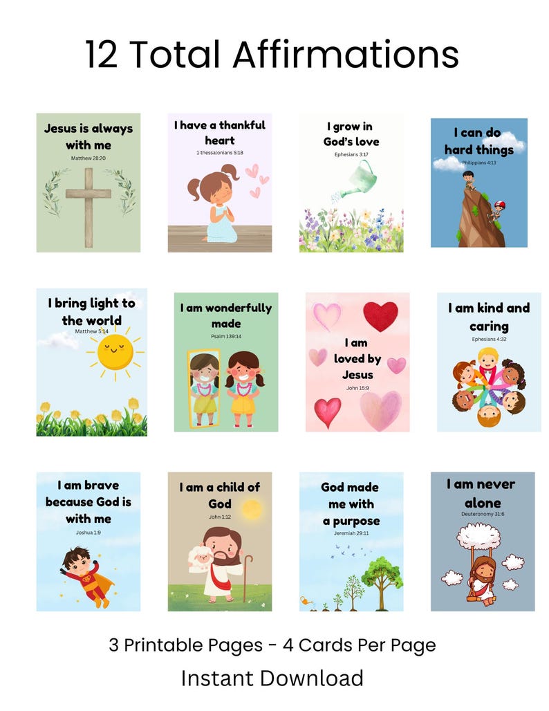 Printable Christian Affirmation Cards for Kids – Homeschool Faith ...