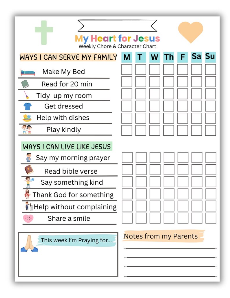 Christian Chore Chart Printable PDF • Instant Download • Kids Weekly ...