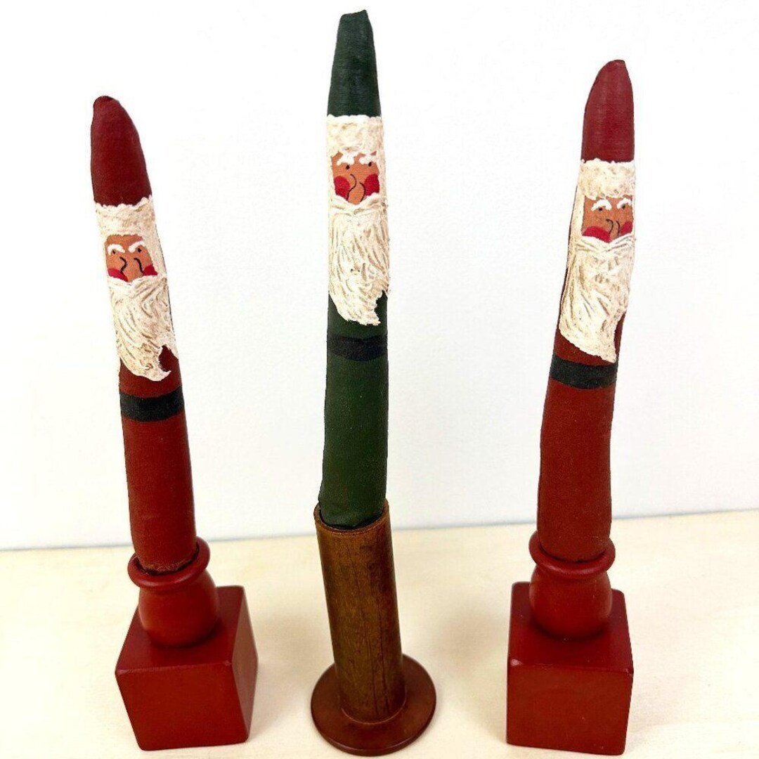 Christmas Santas Hand Painted Canvas Tapers Candle Holders Art Santa ...