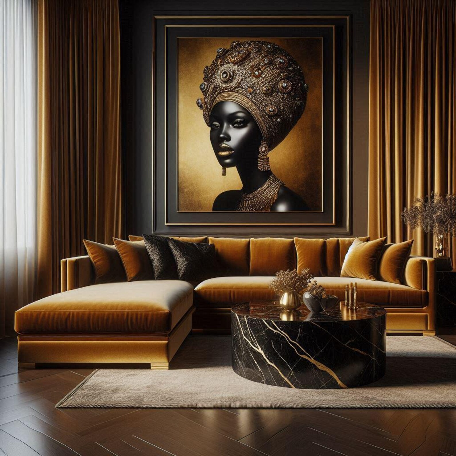 Afrocentric Black Woman Portrait: Regal Gold Crown African Canvas Art ...