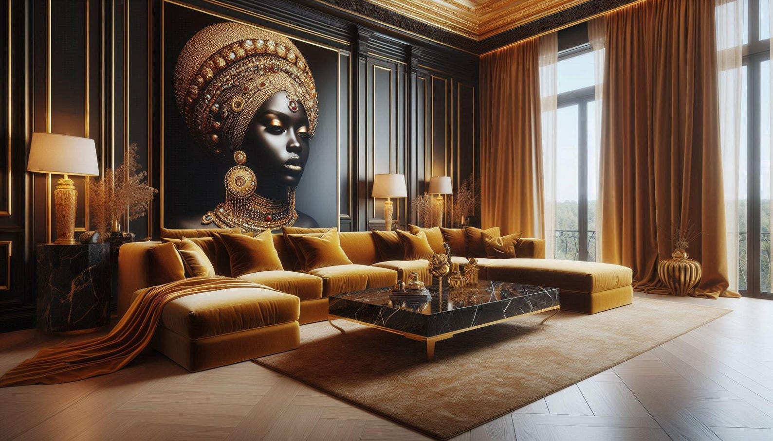 Afrocentric Black Woman Portrait: Regal Gold Crown African Canvas Art ...