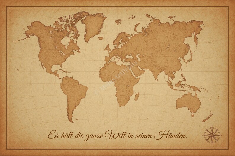 Christian Wall Art | Vintage World Map Digital Download | ‚he’s Got the ...