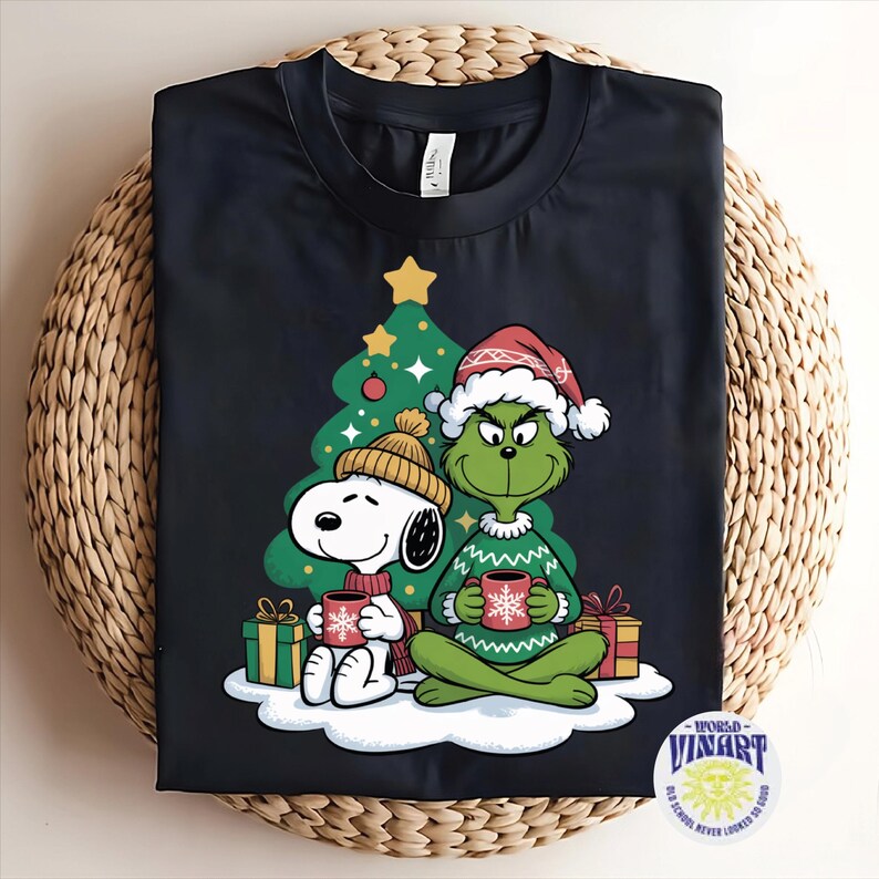 Snoopy & Grinch Christmas Tree PNG, Funny Holiday Cartoon Design, Cute ...