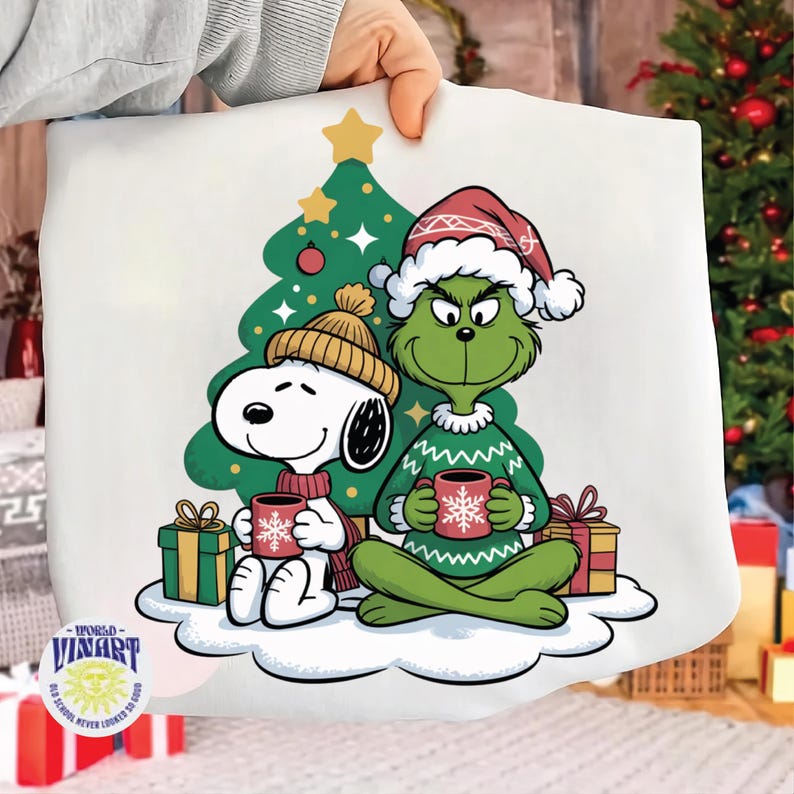 Snoopy & Grinch Christmas Tree PNG, Funny Holiday Cartoon Design, Cute ...