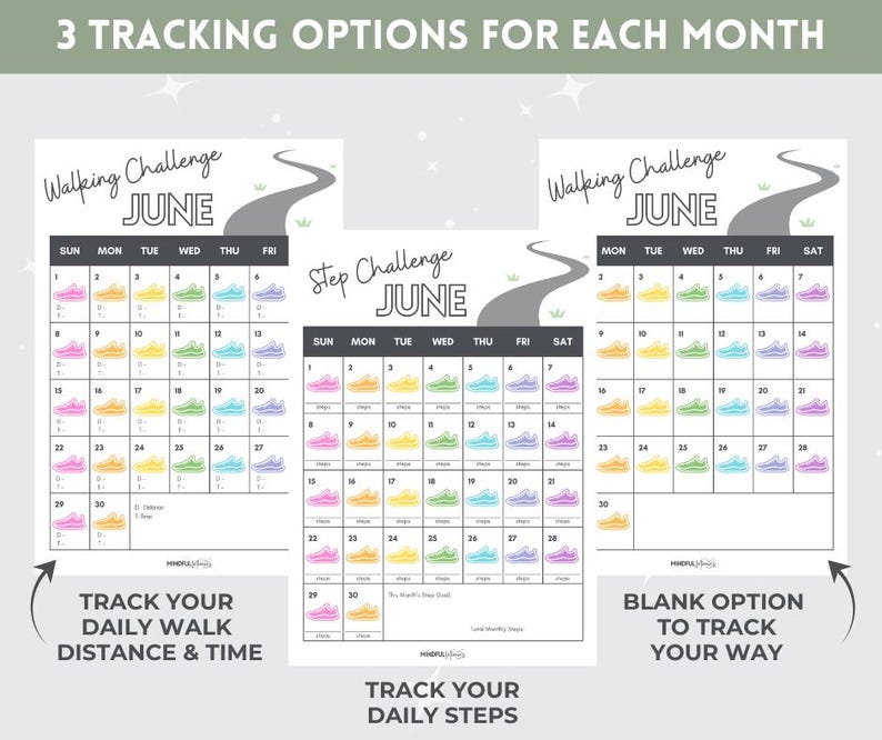 Summertime Step Tracker & Walking Challenge | Printable Fitness Tracker ...