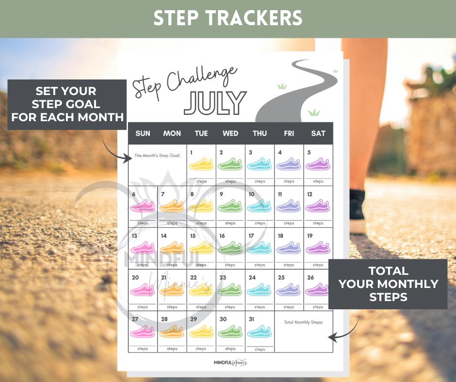 Summertime Step Tracker & Walking Challenge | Printable Fitness Tracker ...