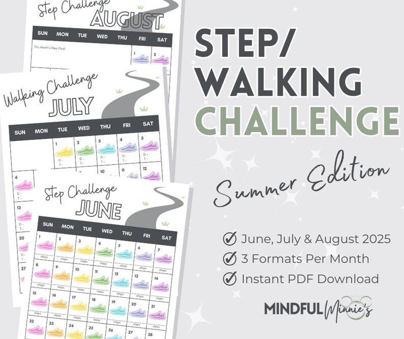 Summertime Step Tracker & Walking Challenge | Printable Fitness Tracker ...