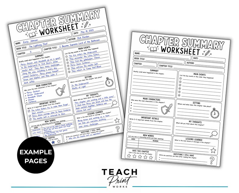 Chapter Summary Worksheet | Reading Comprehension Book Report Template ...