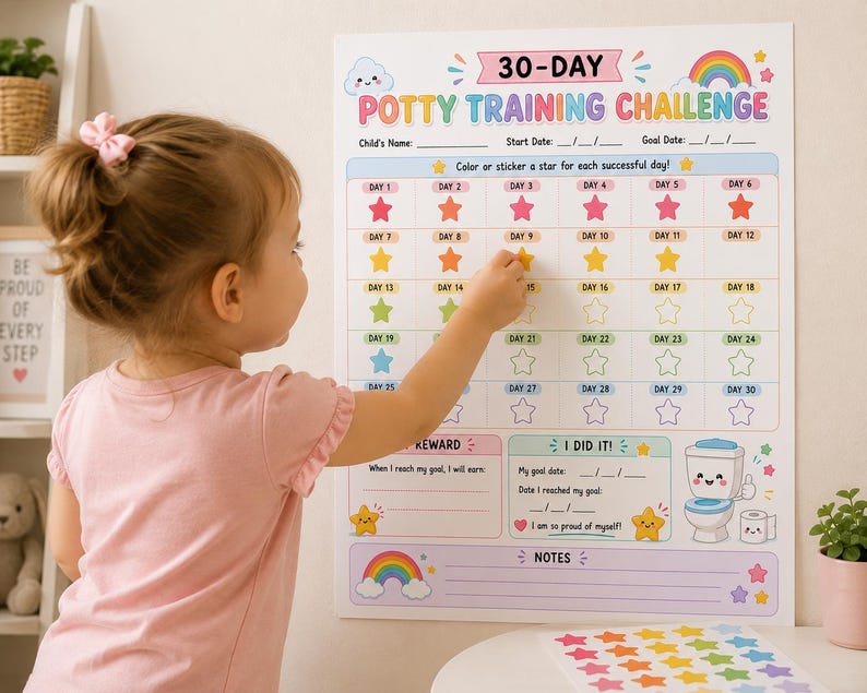 Potty Training Chart | 30-day Rainbow Reward Challenge (digital ...