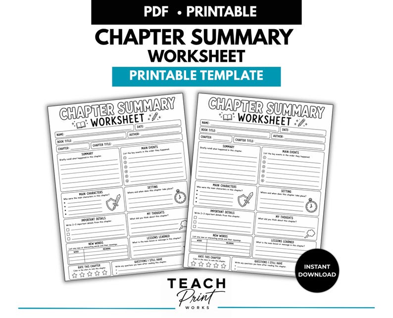 Chapter Summary Worksheet | Reading Comprehension Book Report Template ...