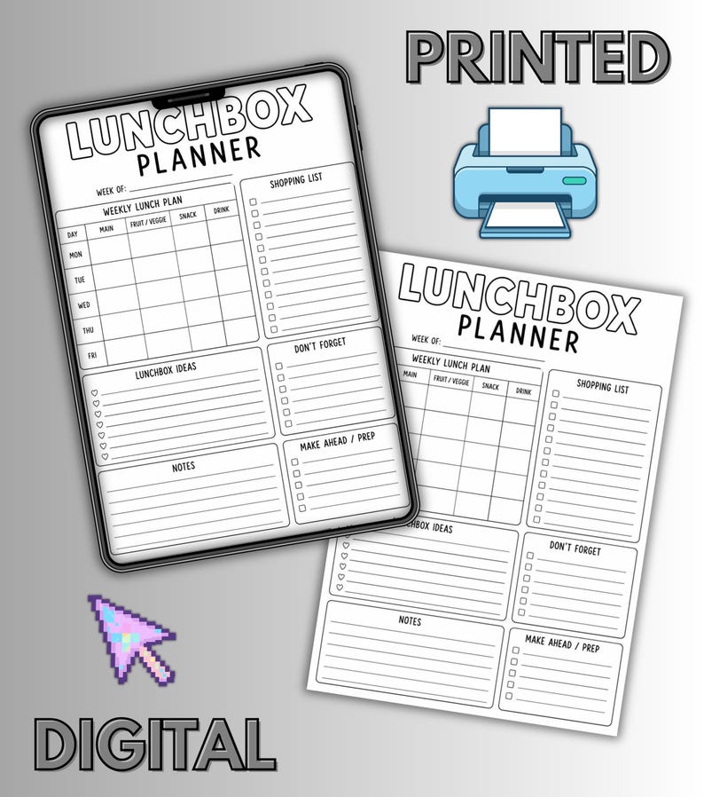 Weekly Lunch Planner Printable | Kids School Meal Organizer (digital ...