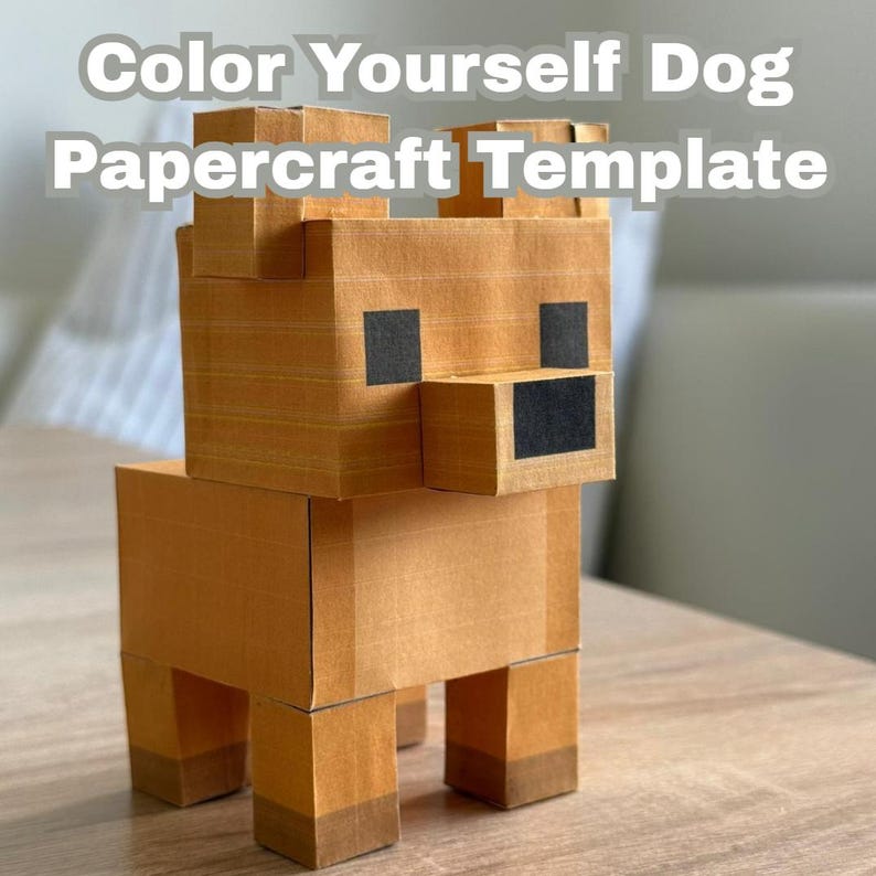 Dog Papercraft Template Color Yourself – DIY 3D Pixel Puppy Paper Model ...