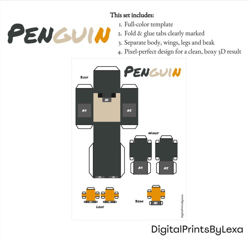 Penguin Papercraft Template – DIY 3D Arctic Animal Paper Model PDF/SVG ...