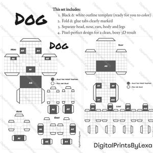 Dog Papercraft Template Color Yourself – DIY 3D Pixel Puppy Paper Model ...