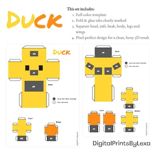 Duck Papercraft Template – DIY 3D Pixel Paper Animal PDF/SVG, Kids ...