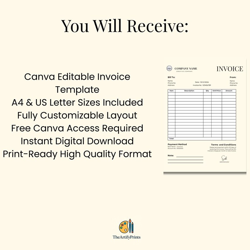 Minimalist Invoice Template | Canva Editable, Small Business (instant ...