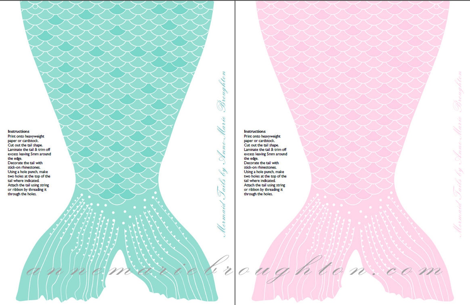 Mermaid Party Tails US LETTER Size DIY Printable Paper Toddler 2-4 - Etsy