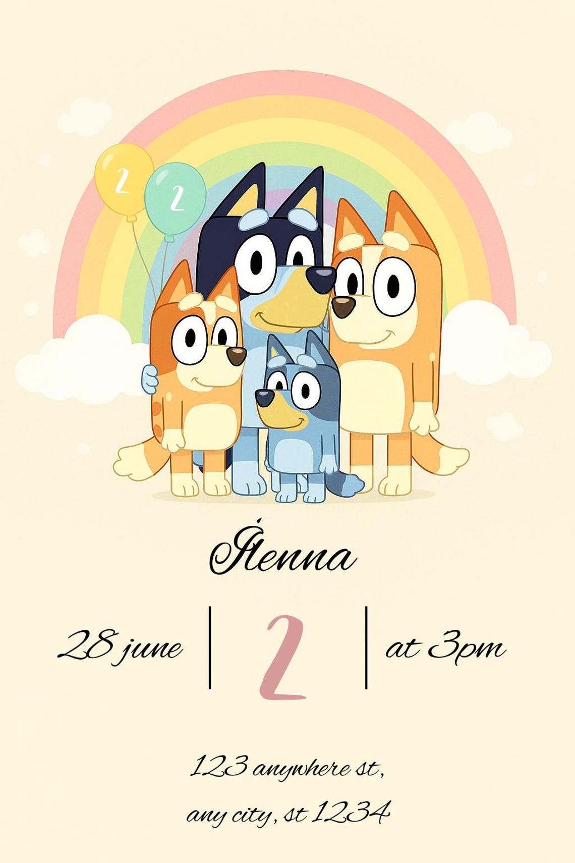 Bluey Geburtstagseinladung Vorlage | Regenbogen-Party einladen ...